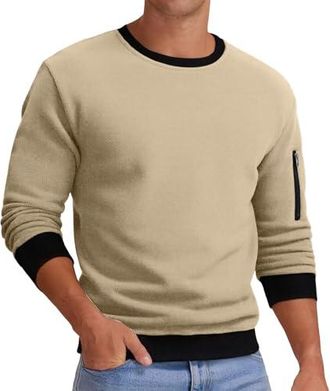 Generic Pull à col rond pour homme - Manches longues - Doublure polaire - Sans capuche - Pull dhiver - Coupe ajustée, kaki, 3XL