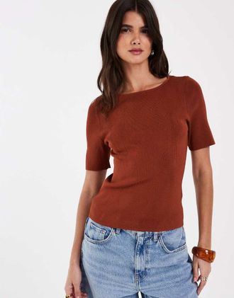 & Other Stories top en maille coupe slim couleur rouille-Marron