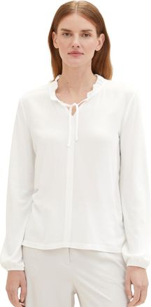 Tom Tailor Damen Basic Langarmshirt mit Rüschchen-Detail, Whisper White, XXXL