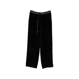 Forte_Forte Mypants Hose aus Crushed Velvet mit Satinbesatz - - Trousers - Damen - Schwarzk - L