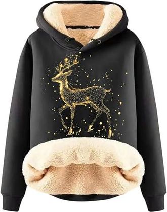 Generic Vestes de No&euml;l G dhiver 2026 pour femmes, cardigan &agrave; capuche en laine dagneau chaud et &eacute;pais, couleur unie, Noir, 4XL