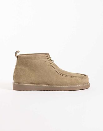 Asos bottines &agrave; lacets avec empi&egrave;cement tablier et semelle gomme en daim couleur pierre-Neutre