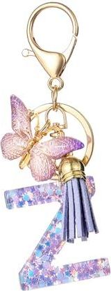 Generic Porte-cl&eacute;s en r&eacute;sine avec pendentif papillon et pompon en forme de lettre de lalphabet A Z pour sac de femme Petit portefeuille pour femme, PP24, tail
