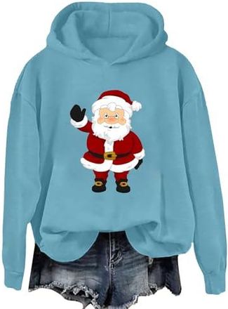 Generic HUIFUAO Sweat à capuche de Noël pour femme - Joli Père Noël - Tenue de Noël surdimensionnée - Haut à manches longues - Pull amusant - Cadeau de vacanc