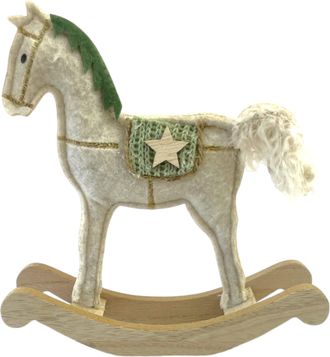 Creativ Home Schaukelpferd auf Holzbasis ca. 15cm Creme-weiß. Nostalgiepferd Winterdeko Weihnachtsdeko Fensterdekoration Pony