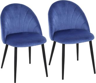 HOMCOM Homcom - Lot de 2 chaises velours bleu pieds m&eacute;tal noir dim. 52L x 54l x 79H cm