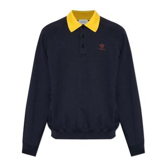 Versace Cotton-Polohemd mit gesticktem Logo - - Tops - Herren - Blau - XL