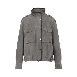 Brunello Cucinelli Suede Utility Jacke - - Jackets - Damen - Grau - M