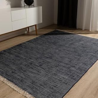 benuta Basic Tapis Coton Tom - Bleu fonc&eacute; 60x100 cm - Tiss&eacute; &agrave; Main - 100% recycl&eacute; - Compatible avec Chauffage au Sol - pour Salon, Chambre, Couloir, Salle &agrave; 
