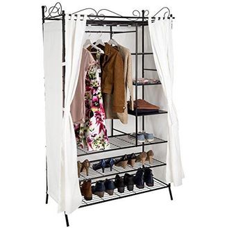 TecTake TecTake Armoire de Rangement avec Rideau penderie de v&ecirc;tement Cadre en m&eacute;tal Beige Noir (lxHxP): 112 x 207 x 57 cm