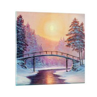 Arttor Bilder auf Glas Park Winter Br&uuml;cke Glasbild 30x30cm Wandbilder Dekoration Wohnzimmer Schlafzimmer K&uuml;che Deko Klein Wanddeko Bild im Glas Wand Kunstdru