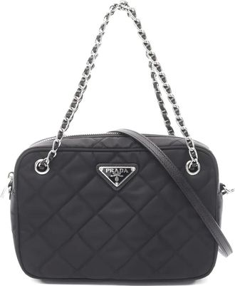 Prada sac à main matelassé à plaque logo - Noir