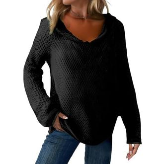 Generic Pull pour femme en crochet ajour&eacute; &agrave; manches longues et &eacute;paules tombantes - Pull &agrave; capuche l&eacute;ger - Coupe ample - Cache-maillot de plage d&eacute;contract&eacute; au 