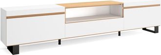 Skraut Home Skraut Home - TV-Schrank, Lowboard, f&uuml;r Wohnzimmer und Esszimmer, 260x35x57 cm, F&uuml;r gro&szlig;formatiges TV, Industriedesign, Moderner Stil, Wei&szlig; und Eiche