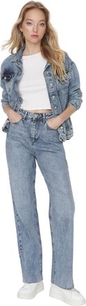 Trendyol Frau Hoher Bund Straight Leg Weites Bein der 90er Jeans