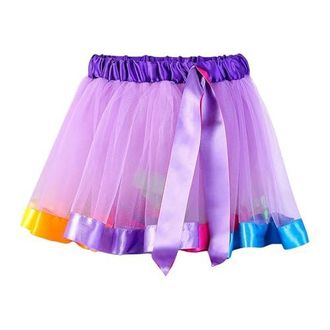 Generic Jupe tutu 12 pi&egrave;ces en maille color&eacute;e pour femme avec noeud arc-en-ciel, bleu ciel, Taille unique
