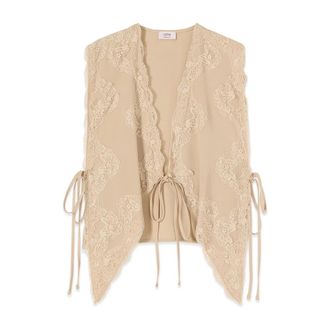 Oltre Gilet asym&eacute;trique en dentelle - Femme - Vestes - Beige - Taille: 36 FR