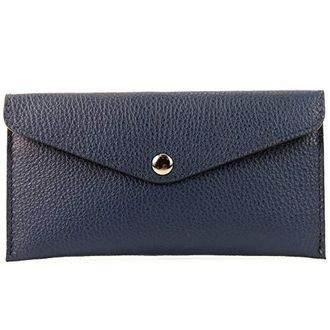 modamoda.de P03 - Portefeuille femme italienne, cuir véritable, long, Couleur:Bleu Saphir