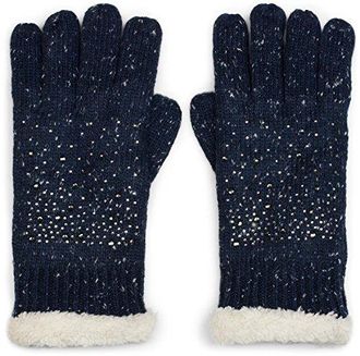 styleBREAKER gants chaud avec strass et polaire, gants dhiver tricotés, femme 09010010, couleur:Bleu foncé moucheté