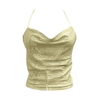 Generic D&eacute;bardeur court &eacute;l&eacute;gant &agrave; paillettes m&eacute;talliques avec col oscillant, jaune, Taille unique