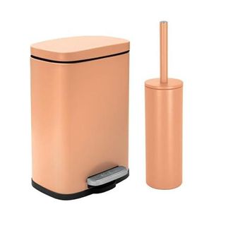 Spirella Treteimer-Set + WC-B&uuml;rste aus Stahl Akira - Soft-Close, Anti-Fingerabdruck-Beschichtung - 21,4 x 17,6 x 30 cm - 5L - Matt Pfirsich