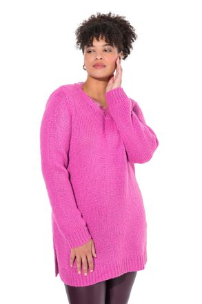 Miamoda Damen große Größen Übergrößen Plus Size Pullover, Classic Fit, Grobstrick, Ausschnitt mit Spitze Fuchsia pink 46+ 835167800-46+
