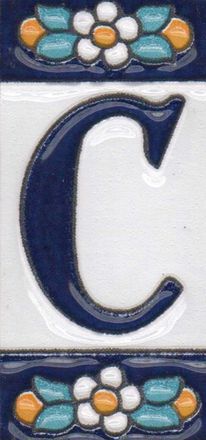 Generic Hausnummern und Buchstaben aus Keramik, blaues Blumenmuster, Fliesengr&ouml;&szlig;e: 7,5 cm x 3,5 cm, Rahmen f&uuml;r 2 bis 10 Fliesen (Buchstabe C)