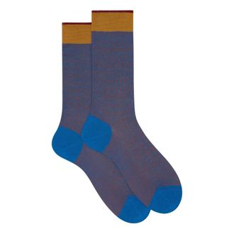 Gallo Gallo, Homme, Sous-vêtements, Multicolore, Taille: S Chaussettes courtes en coton bleu clair pour hommes avec motif tissé géométrique