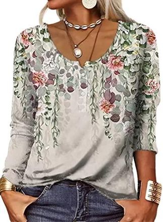 Onsoyours T-Shirt col Rond Blouses à Manches Longues pour Femmes Casual Imprimé Tunique Tops Lâche Chemisier T-Shirts pour Femmes Sweat-Shirt Tuniques Basiques 