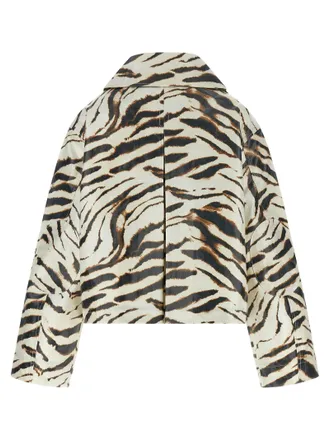 Ganni Zebra-Print Laminated Jacket - Cream