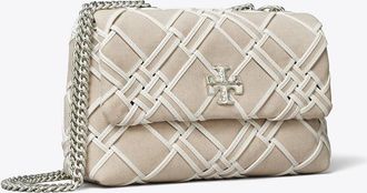 Tory Burch Damen Kleine, wandelbare Kira Schultertasche aus gewebtem Canvas