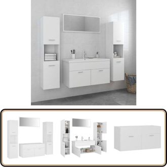 vidaXL Badmöbel-Set Weiß Holzwerkstoff - Badmöbel Set - Badezimmermöbel - Holzwerkstoff - Weißes Bad - Spiegelschrank