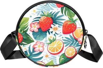 Generic Sac &agrave; bandouli&egrave;re rond pour femme, motif fruits d&eacute;t&eacute; color&eacute;s, petit sac &agrave; bandouli&egrave;re avec fermeture &eacute;clair, bretelles r&eacute;glables, sac &agrave; main rond d&eacute;co