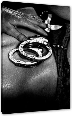 Pixxprint Sexy Frau Nahaufnahme Handschellen, Monochrome, Größe: 120x80cm, Leinwandbild, fertig gespannt, Wandbild, Dekoration, Kunstdruck, kein Poster