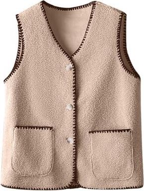 Generic Vestes pour femmes, gilet en fausse peau de mouton matelass&eacute;, chaud et &eacute;l&eacute;gant, v&ecirc;tements dext&eacute;rieur &agrave; lint&eacute;rieur 2026, kaki, 190=5XL