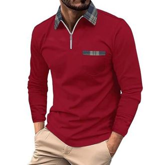 Generic Polo &agrave; Manches Longues pour Homme - Chemises Contrast&eacute;es en Blocs de Couleurs - T-Shirts D&eacute;contract&eacute;s avec Col &agrave; Boutons - Polo de Golf &agrave; Col Montant 