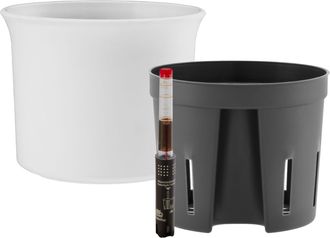 Leni Atlas Blumentopf mit Kulturtopf & Gie&szlig;anzeige Hydrokultur-Set | &Uuml;bertopf &Oslash; 10 cm H&ouml;he 7,5 cm Wei&szlig; Kunststoff matt | Pflanztopf f&uuml;r Hydrokultur