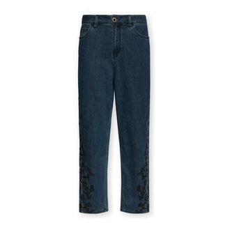 Elena Miro Regular Jeans aus Denim mit Blumenstickereien - - Jeans - Damen - Blau - L