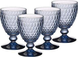 Villeroy & Boch Boston Coloured Wassergl&auml;ser Blue 4er Set, 400 ml, Farbige Trinkgl&auml;ser mit Facettenmuster, Kristallglas f&uuml;r Softdrinks, Sp&uuml;lmaschinengeeignet, Blau