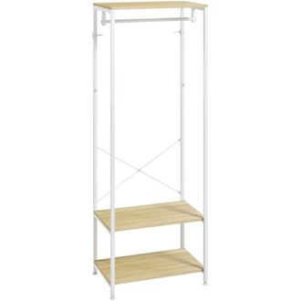 HOMCOM Homcom - Penderie vestiaire dentr&eacute;e 2 &eacute;tag&egrave;res tringle acier blanc panneaux aspect bois clair