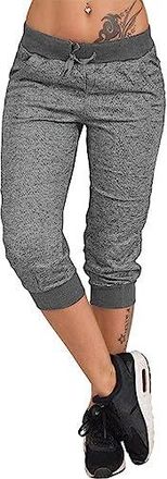 Onsoyours Pantalon Sport Femme Taille Haute dÉté Capri de Survêtement Léger 3/4 Pantacourt Femme Décontracté de Jogging Respirant avec Cordon Poches D Noir 3XL