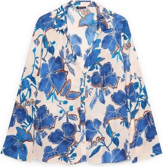 Fiorella Rubino Femme, Blouses et Chemises, Bleu, Taille: 50 FR Viscose Floral Print Shirt