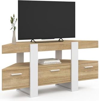 IDMarket Meuble TV 110 cm dangle Phoenix avec tiroir Bois et Blanc