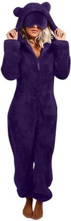 Generic Combinaison dhiver en polaire pour femme - Combinaison en polaire pour femme - Fermeture &eacute;clair - V&ecirc;tement de nuit confortable - Pyjama &agrave; capuche - V&ecirc;