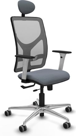 Piqueras y Crespo Schreibtischstuhl mit grauen Rollen, mit wei&szlig;en und schwarzen Armlehnen, h&ouml;henverstellbare Lendenwirbelst&uuml;tze und festes Kopfteil, ausgestattet mit Sy