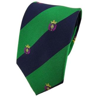 TigerTie cravate en soie vert bleu lila dor&eacute; ray&eacute; avec blason - cravate en soie
