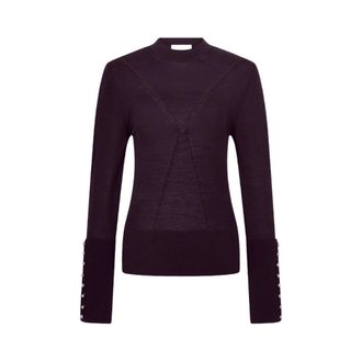 Paco Rabanne V-f&ouml;rmiger Pointelle-Rundhalsausschnitt-Pullover - - Knitwear - Damen - Lila - S
