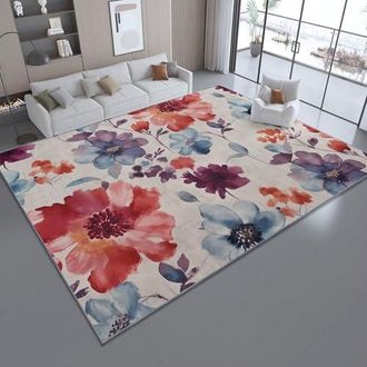 Generic Tapis de lenfant France Campagne Aquarelle Fleurs Tapis rectangulaire, 120 x 170 cm Moquette de Chambre &agrave; Poils Ras, Rose &Eacute;cologique Paillasson Int&eacute;ri