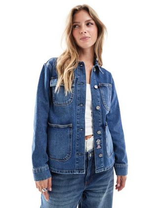 Superdry Jeansjacke in Fulton-Vintage-Blau mit Stickerei-Marineblau