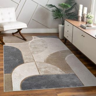 Paco Home Paco Home - Tapis De Salon Motif Géométrique Court Motif Arc Design Abstrait Gris Beige 240x340 cm